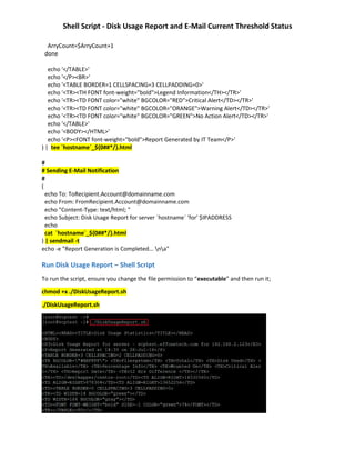 Shell Script Disk Usage Report and E-Mail Current Threshold Status | PDF