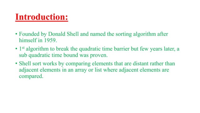 Shell sort | PPTX | Programming Languages | Computing