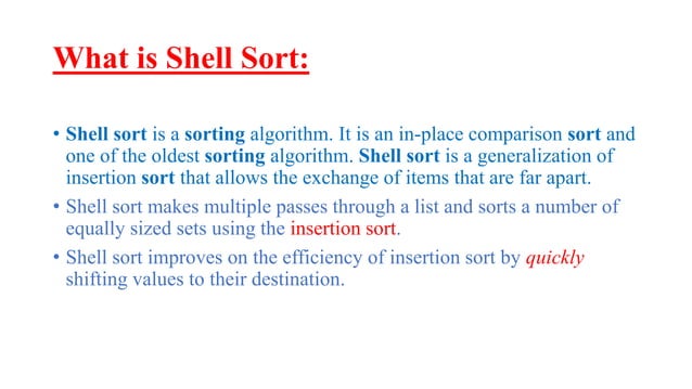 Shell sort | PPTX | Programming Languages | Computing