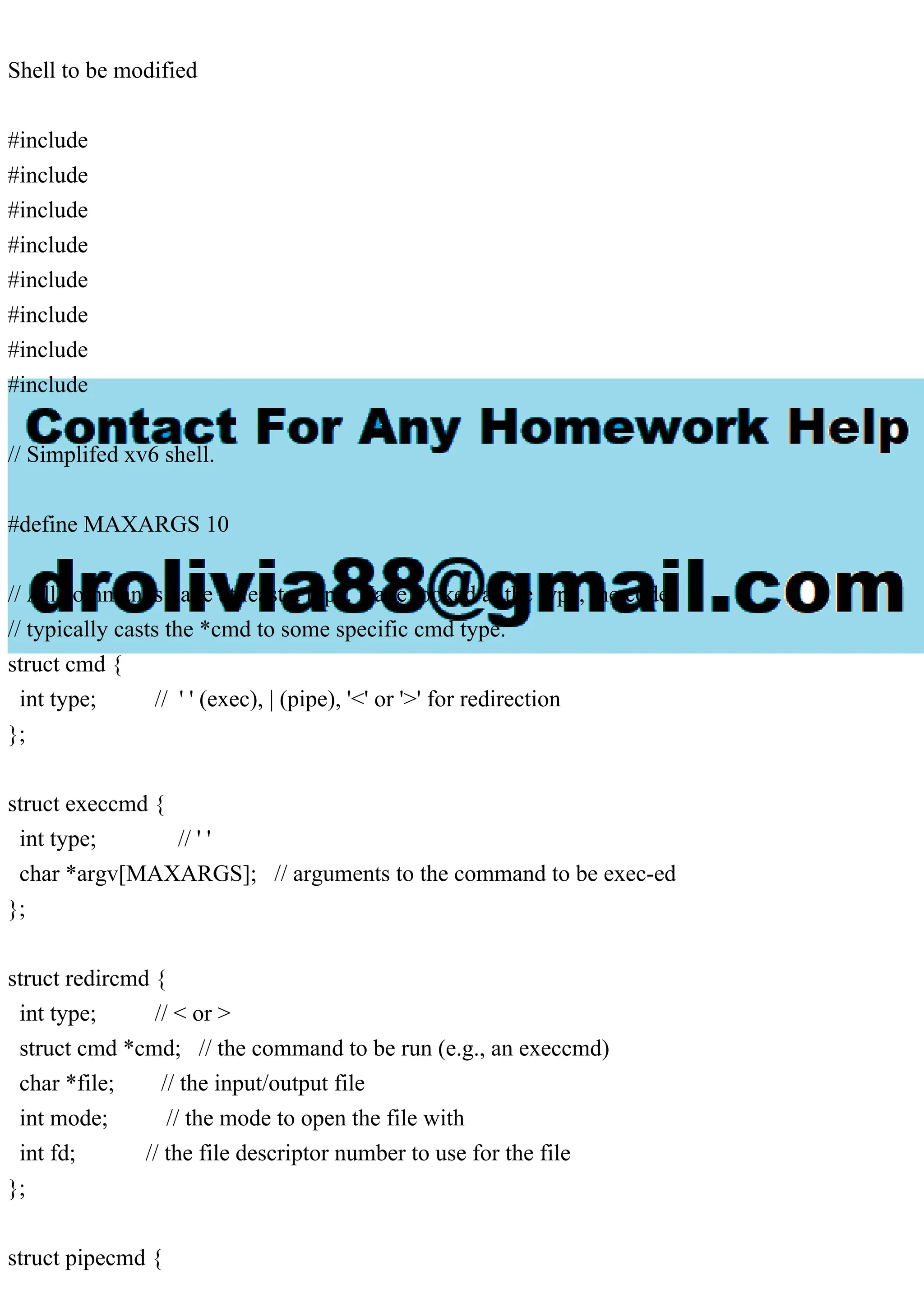 Shell to be modified#include stdlib.h #include unistd.h .pdf