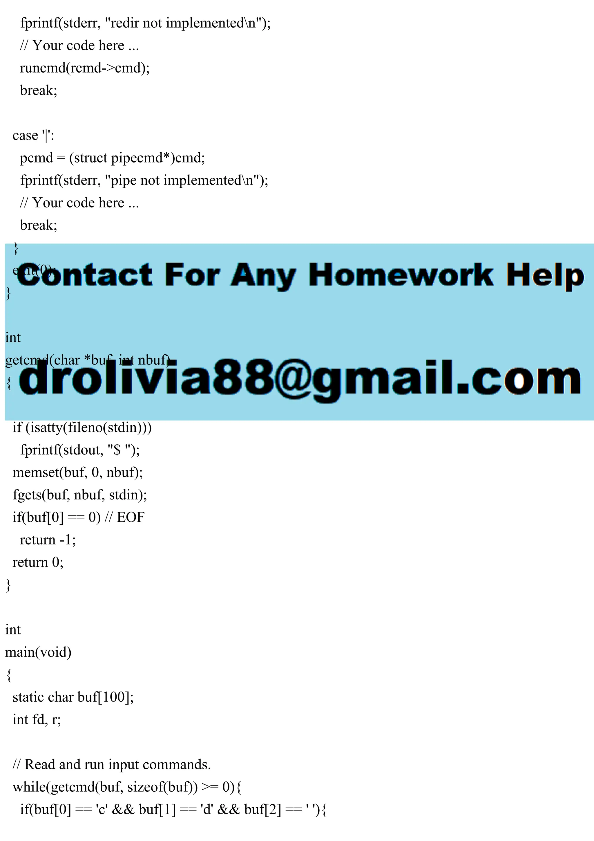 Shell to be modified#include stdlib.h #include unistd.h .pdf