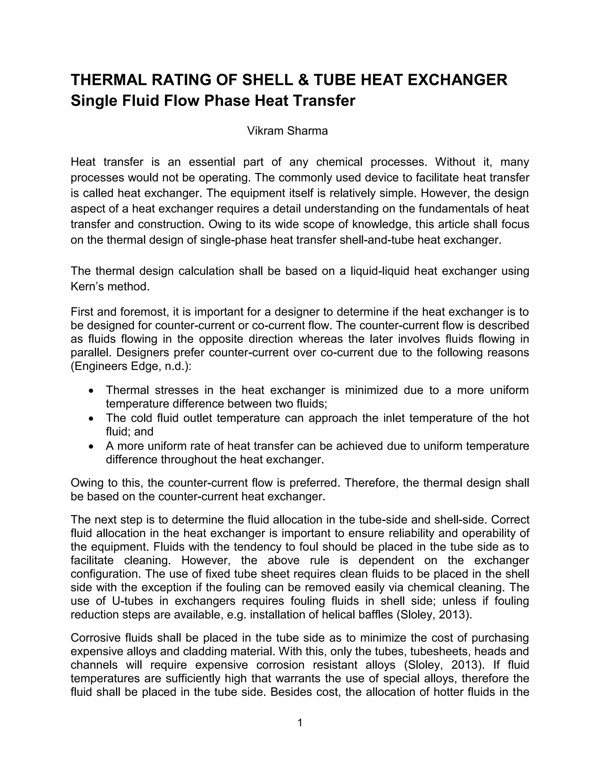 Shell & tube heat exchanger single fluid flow heat transfer | PDF
