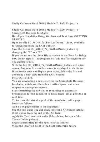 Shelly Cashman Word 2016 Module 7 SAM Project 1aShelly Ca.docx