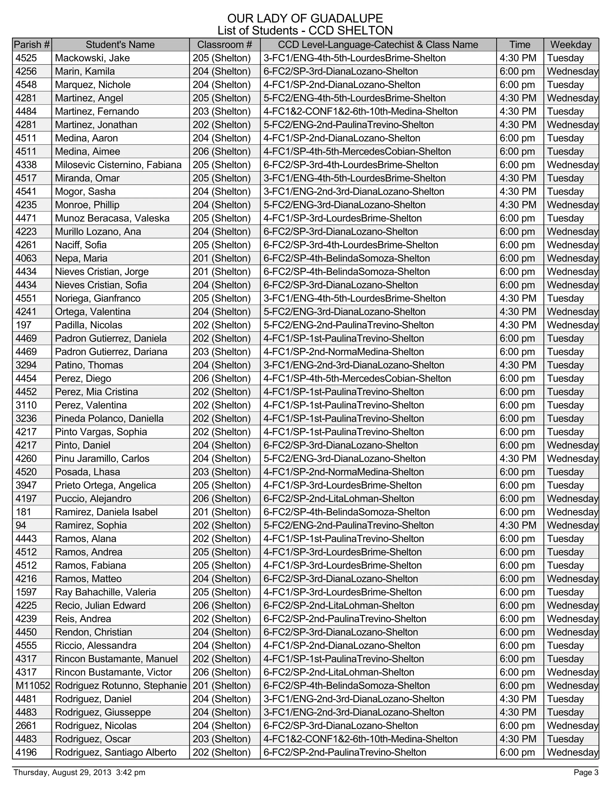 Shelton Students Master list.08 29-2013 | PDF