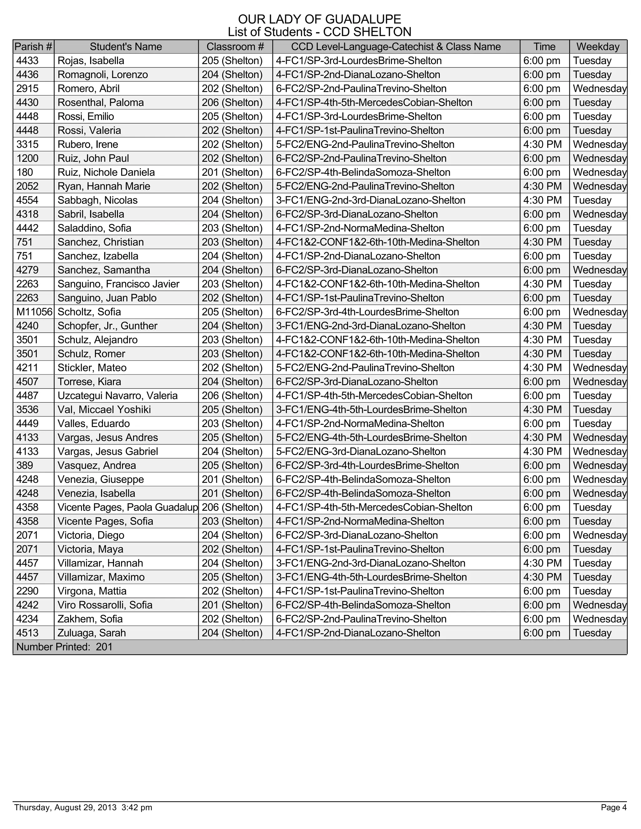 Shelton Students Master list.08 29-2013 | PDF
