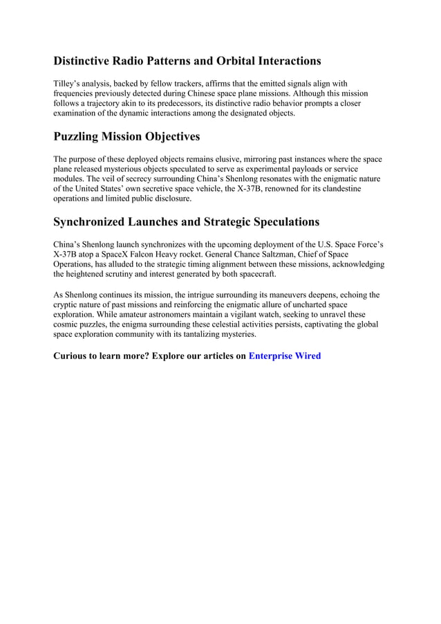 Unveiling China's Enigmatic Space Plane: Shenlong's Mysterious Mission ...