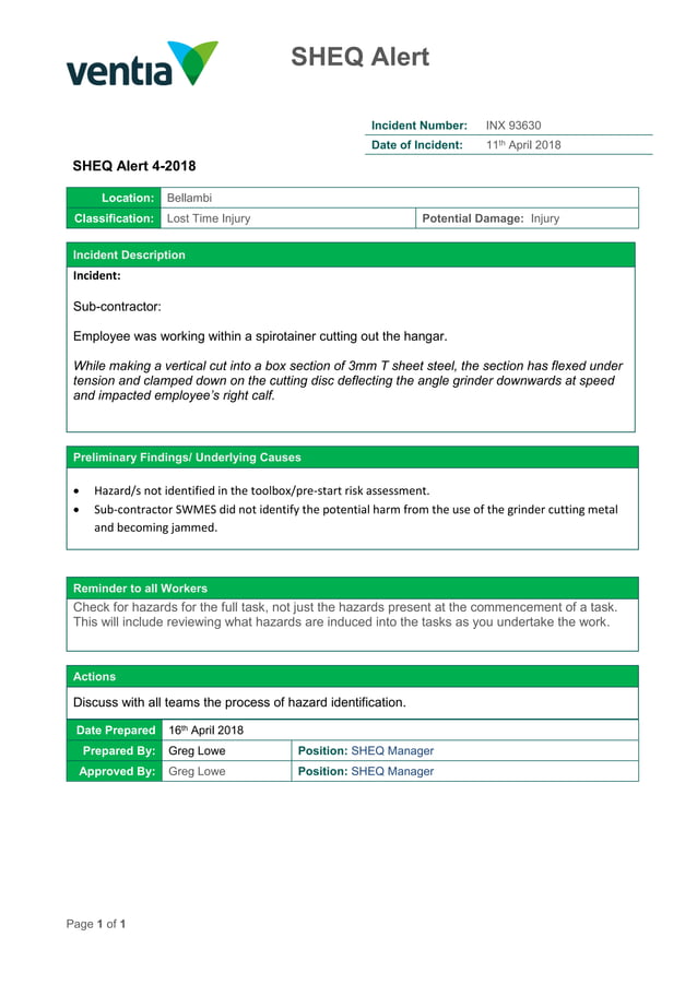 SHEQ Alert Bellambi inx 93630 | PDF