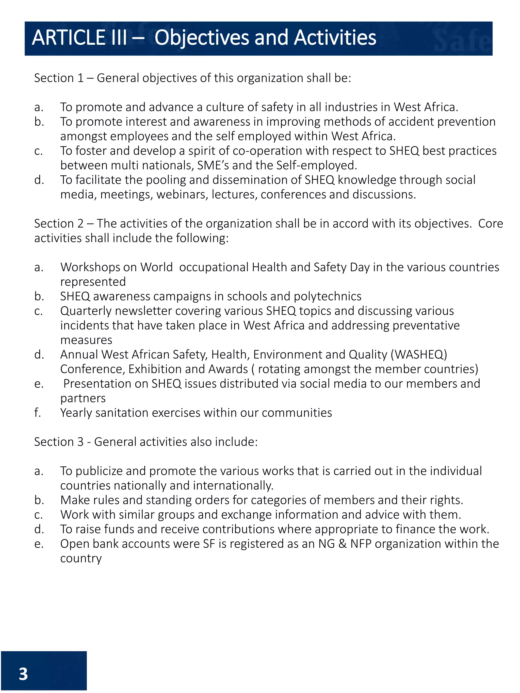 SHEQ Foundation Constitution | PDF