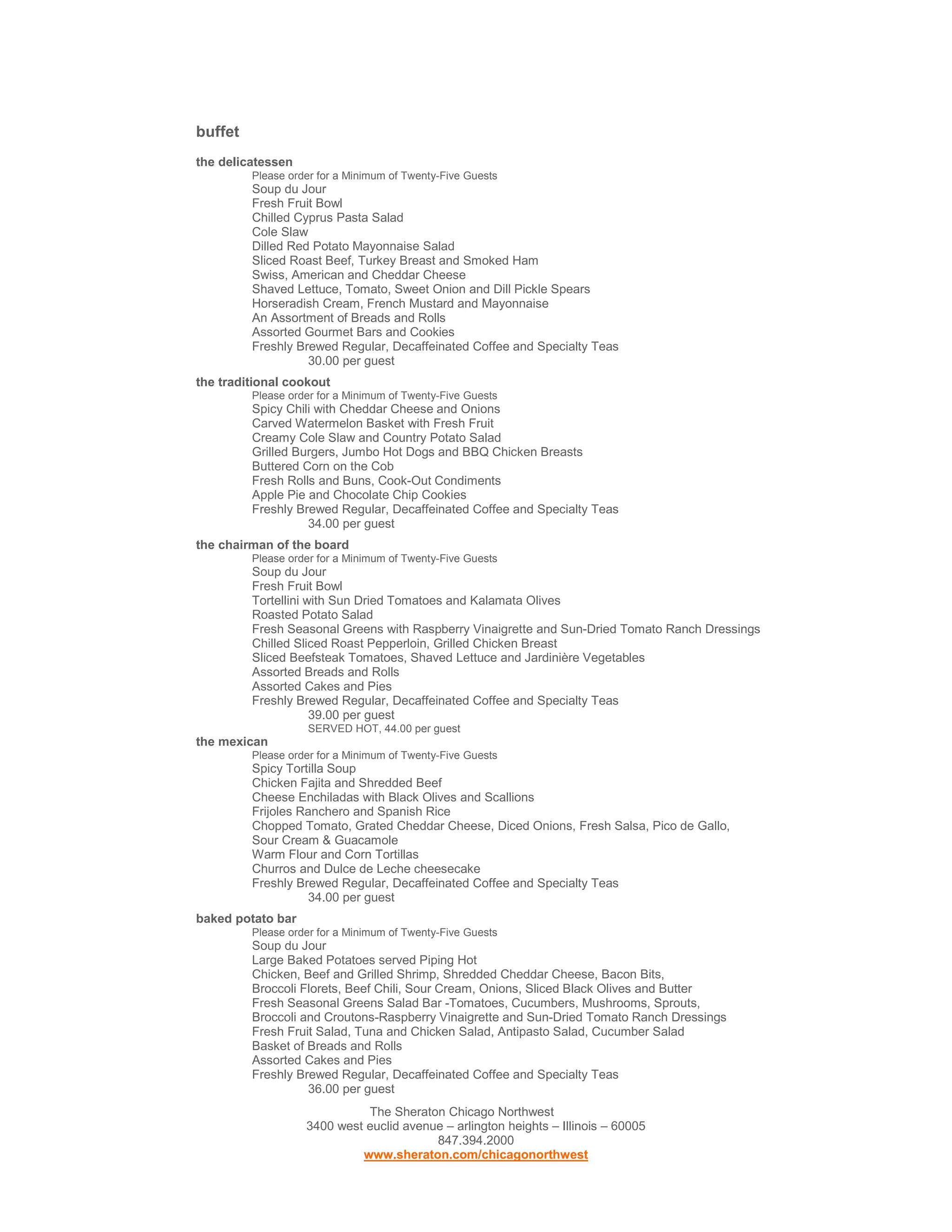 Sheraton Banquet Menus 2009 | PDF