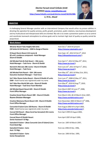 Sherine ismail resume | PDF | Hotels and Motels | Travel Type