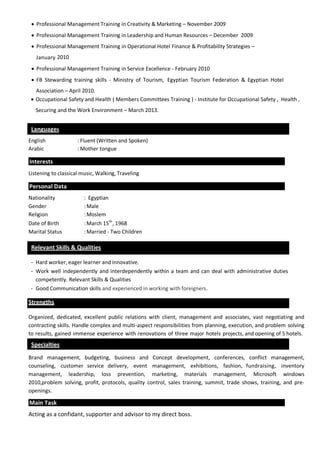 Sherine ismail resume | PDF | Hotels and Motels | Travel Type