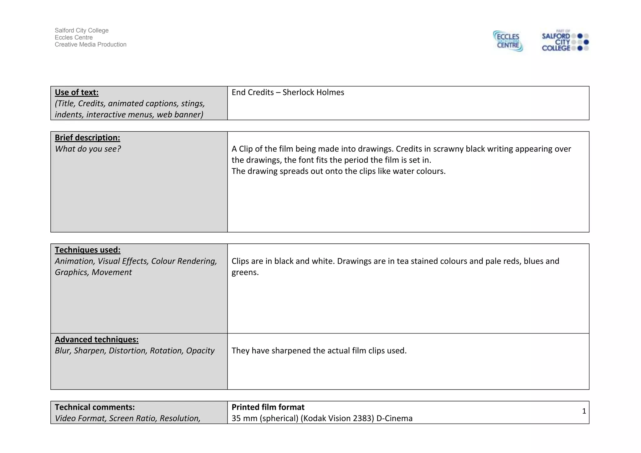 Sherlock End Credits | DOCX