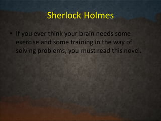 Sherlock holmes intro | PPTX | Fiction | Books and Literature