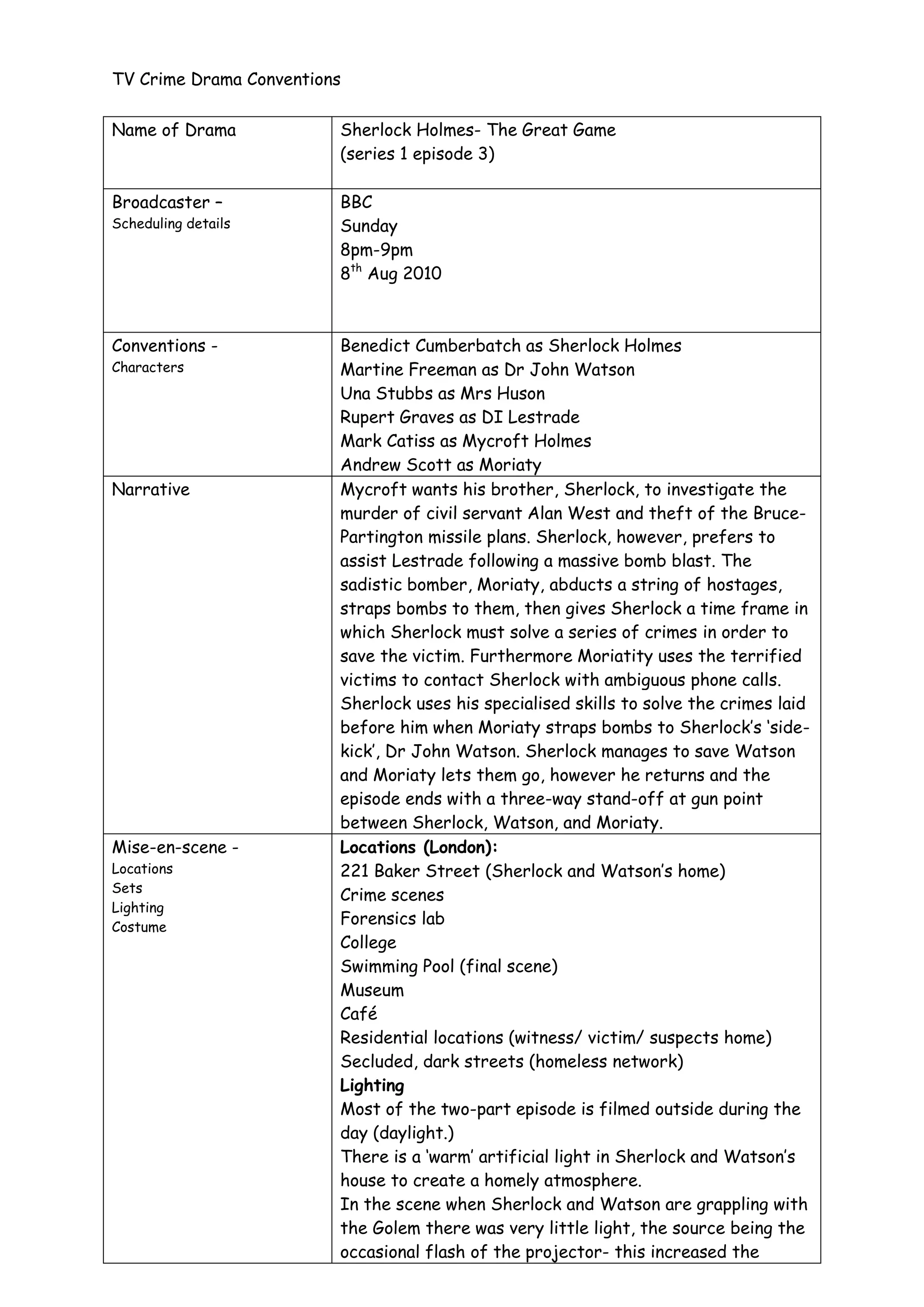 Sherlock Notes | DOCX