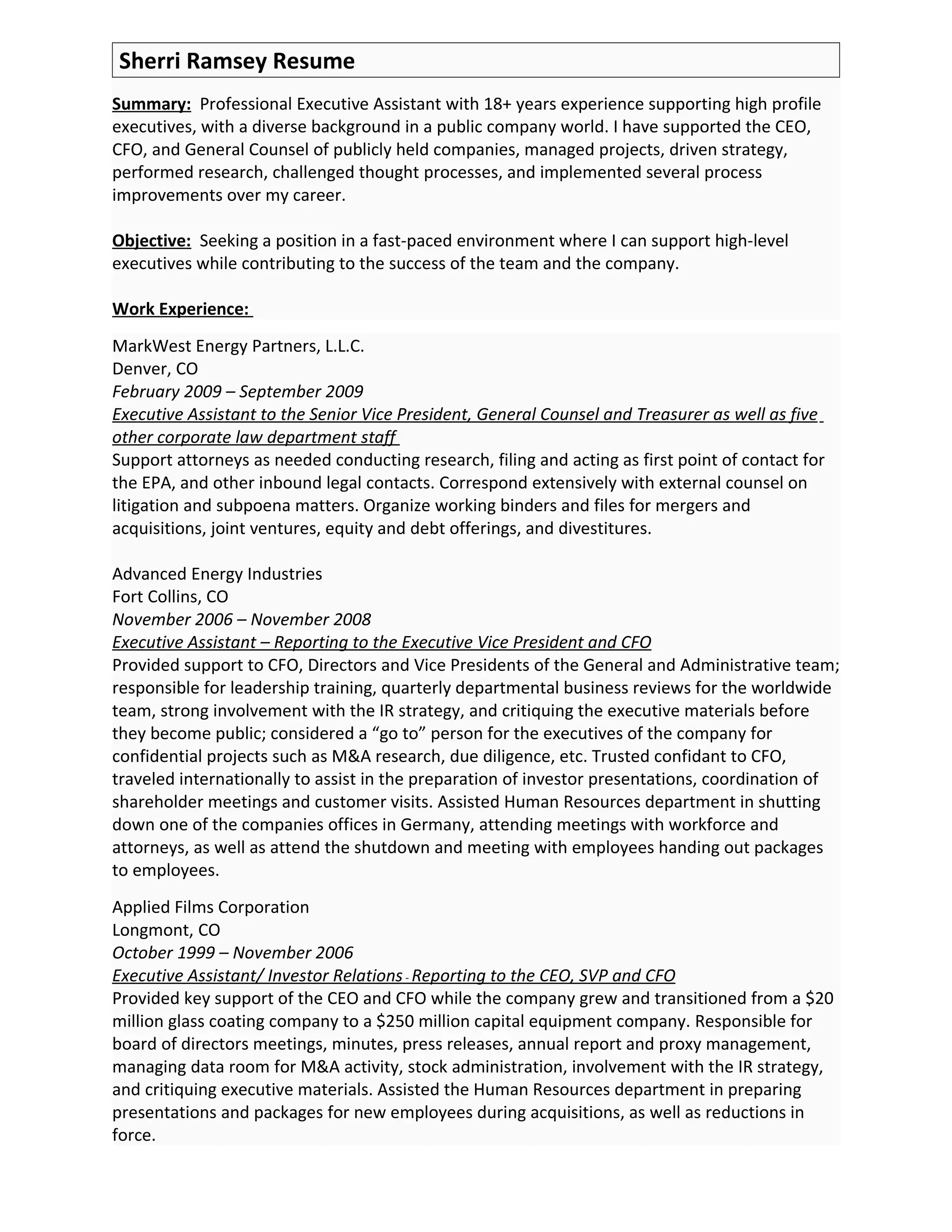 Sherri Ramsey Resume 2010 | DOC