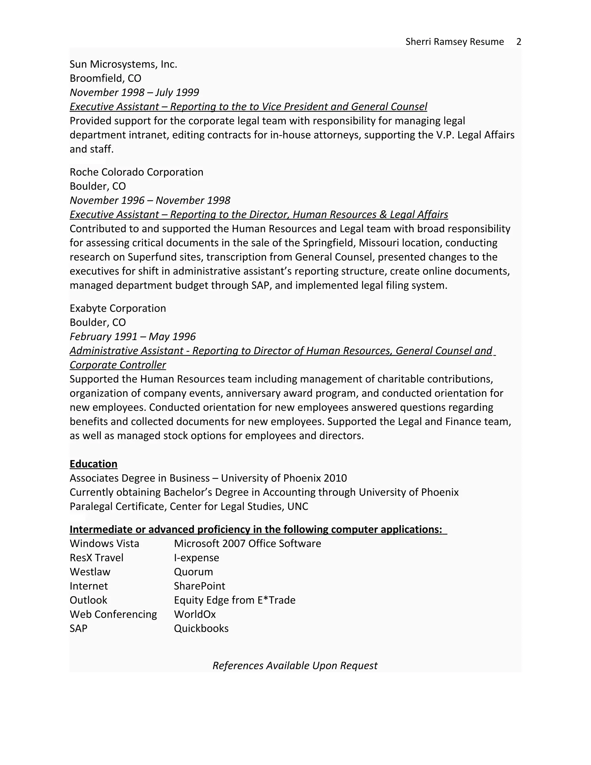 Sherri Ramsey Resume 2010 | DOC