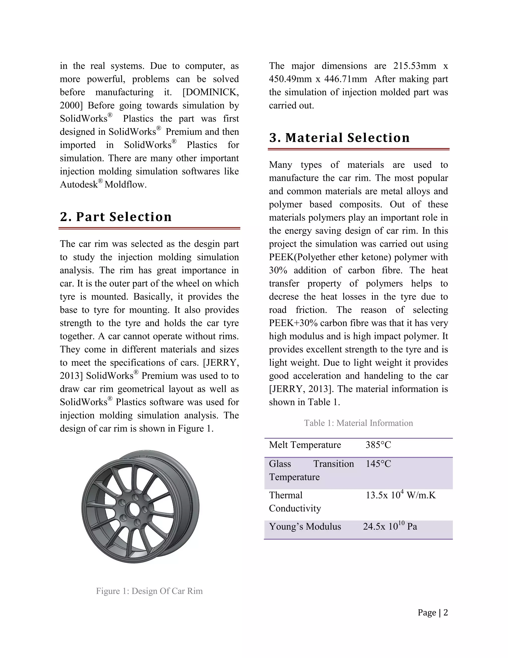 Injection Molding Simulation Analysis of Car Rim Using SolidWorks® Plastics | PDF