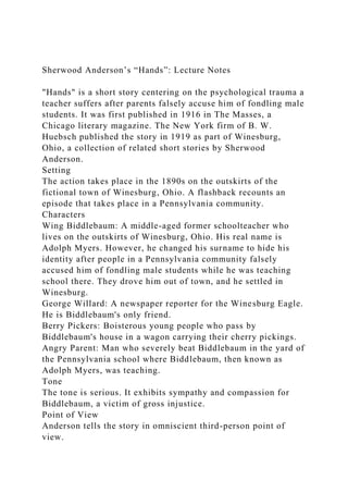 Sherwood Anderson’s Hands” Lecture NotesHands is a short s.docx