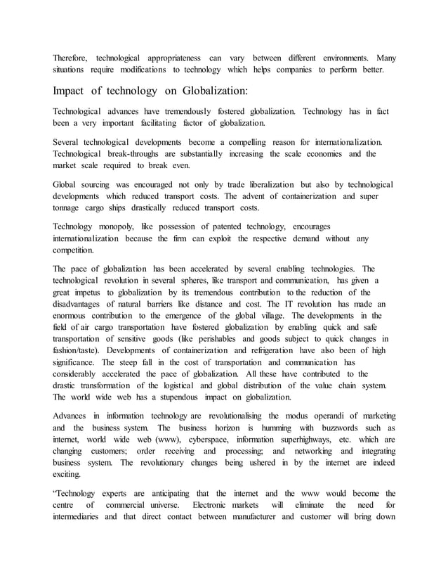 EXAMINE THE ROLE OF TECHNOLOGY IN FOSTERING THE GLOBALIZATION | DOCX
