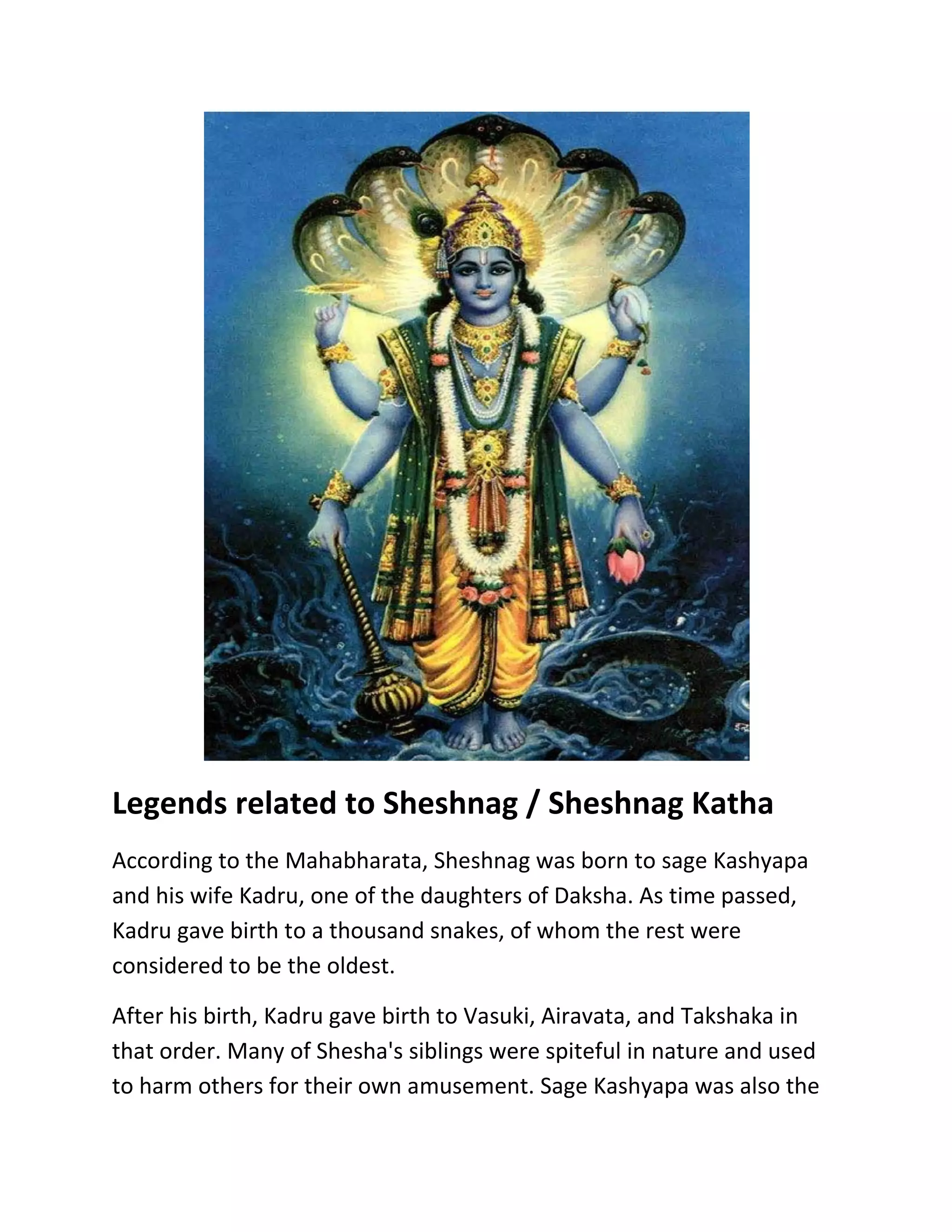 Sheshnag: Story, method of worship, importance, and Sheshnag | PDF