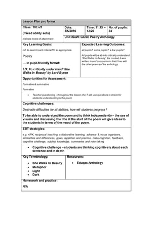 She Walks in Beauty Lesson plan | DOCX