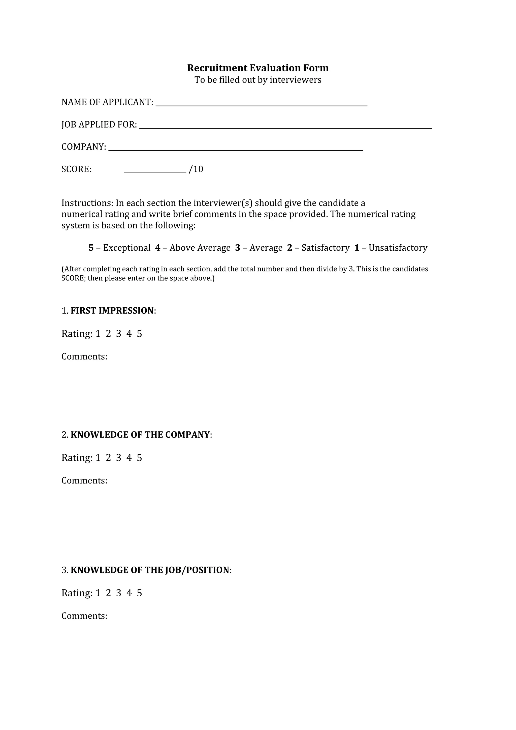 Job Fair recruitment evaluation form 2016 | PDF