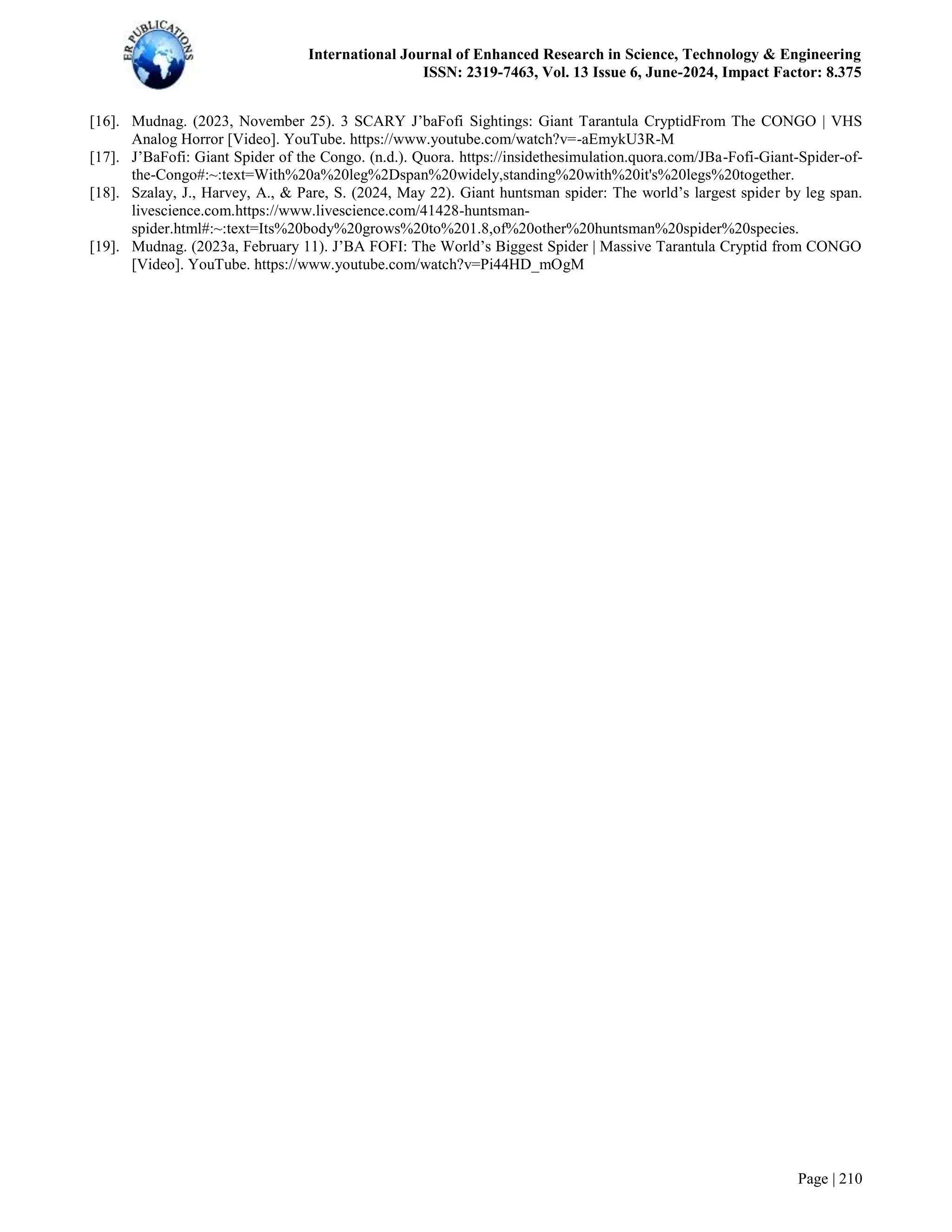 Evaluation and Identification of J'BaFofi the Giant Spider of Congo and ...