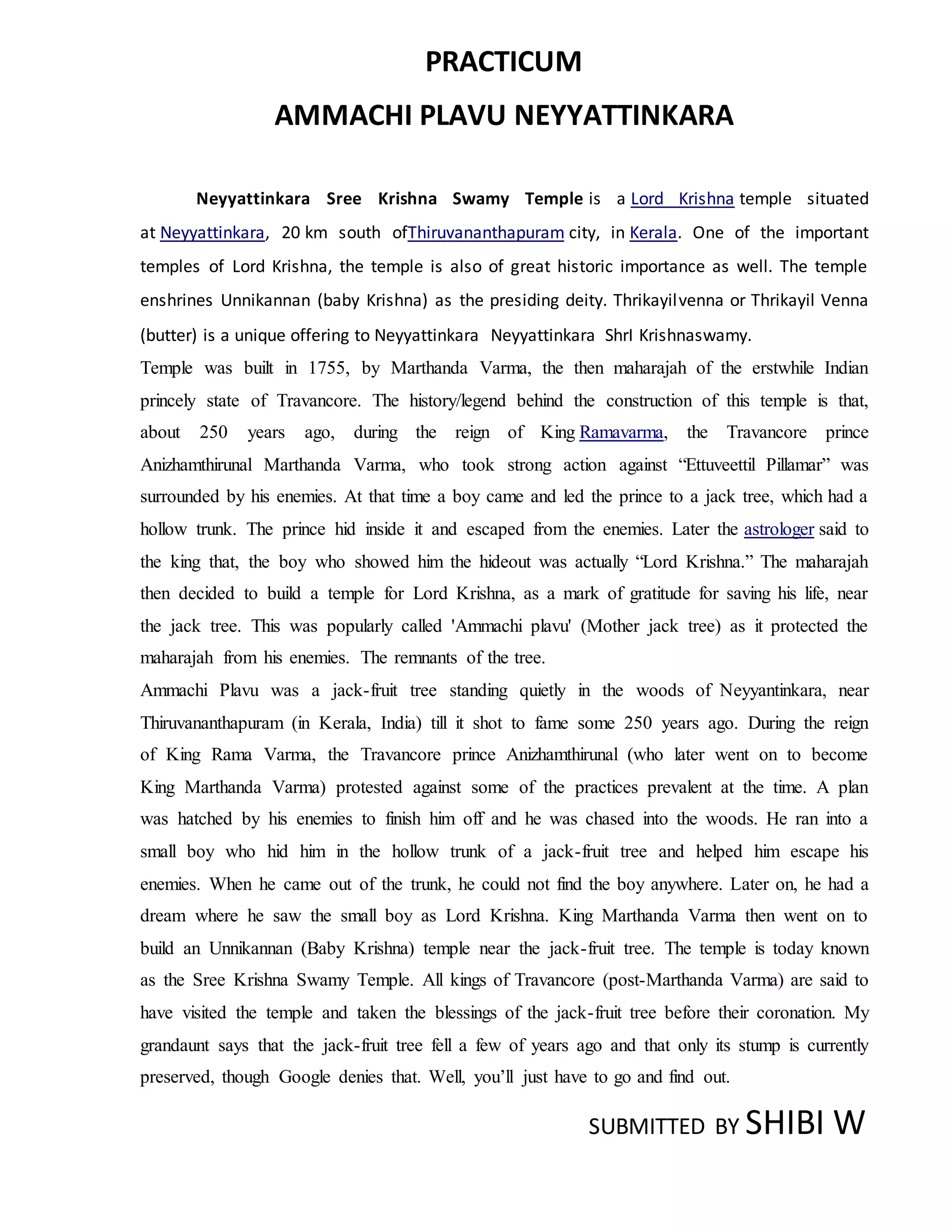 Practicum - Ammachi Plavu Neyyattinkara | DOCX