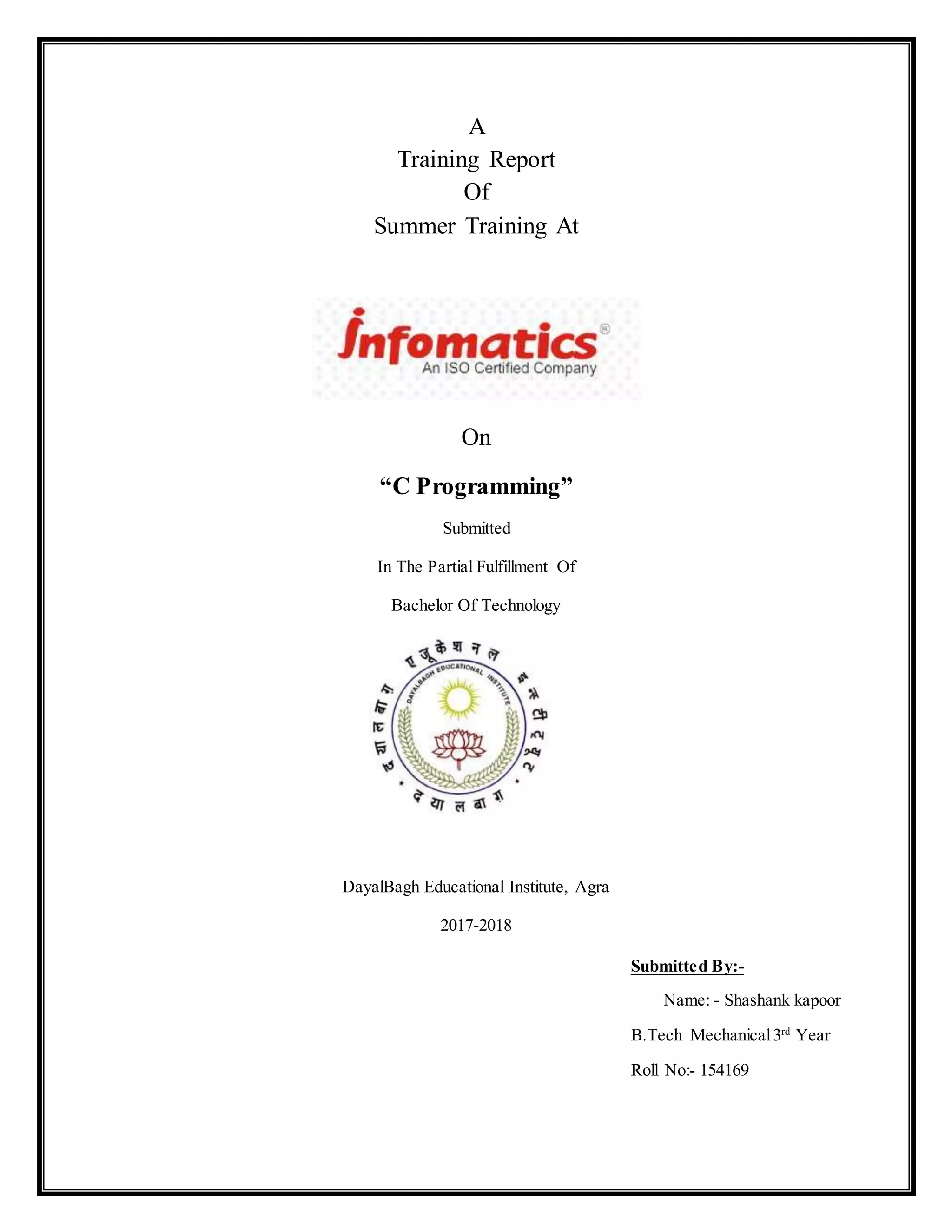 Training report of C language | DOCX
