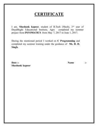 Training report of C language | DOCX