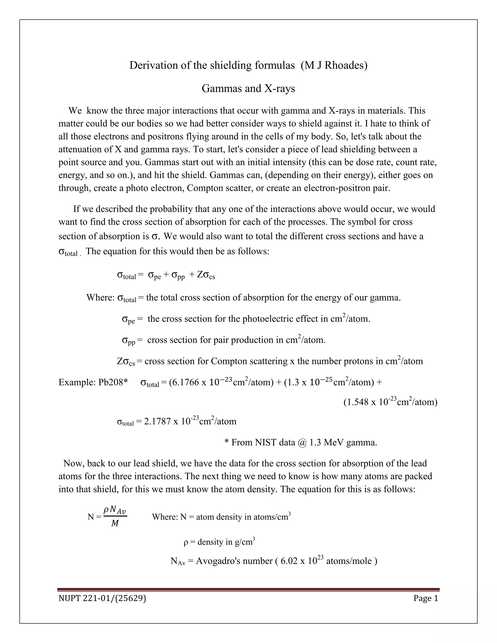 Shielding Equation Derivations For X And Gamma Rays | PDF