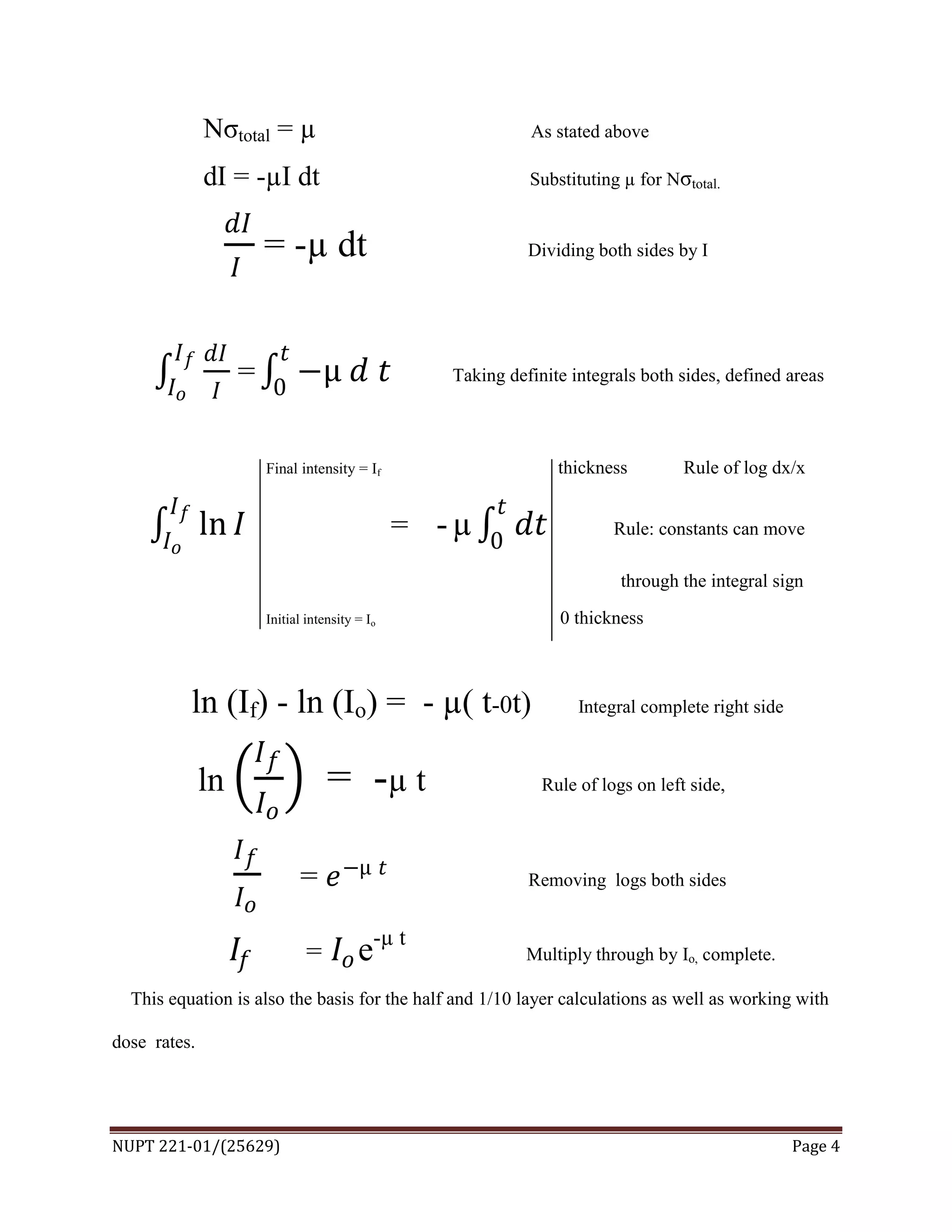 Shielding Equation Derivations For X And Gamma Rays | PDF