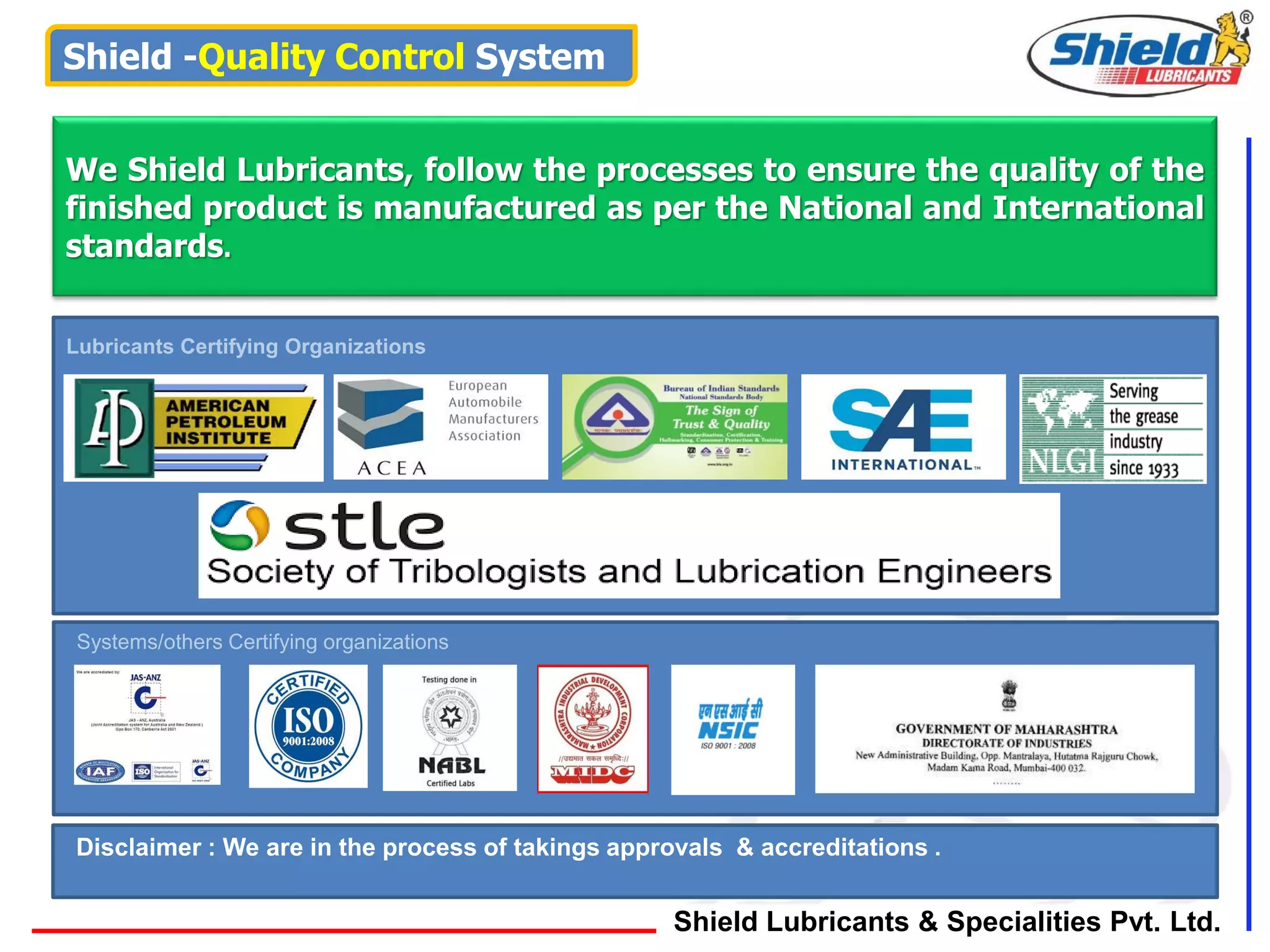 Shield lubricants corporate profile & exportpolicy | PDF