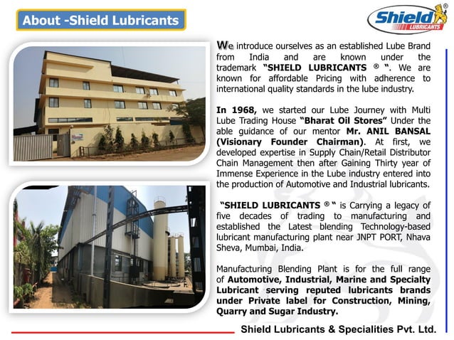 Shield lubricants corporate profile & exportpolicy | PPT