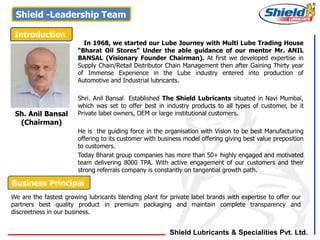 Shield lubricants corporate profile & exportpolicy | PPT