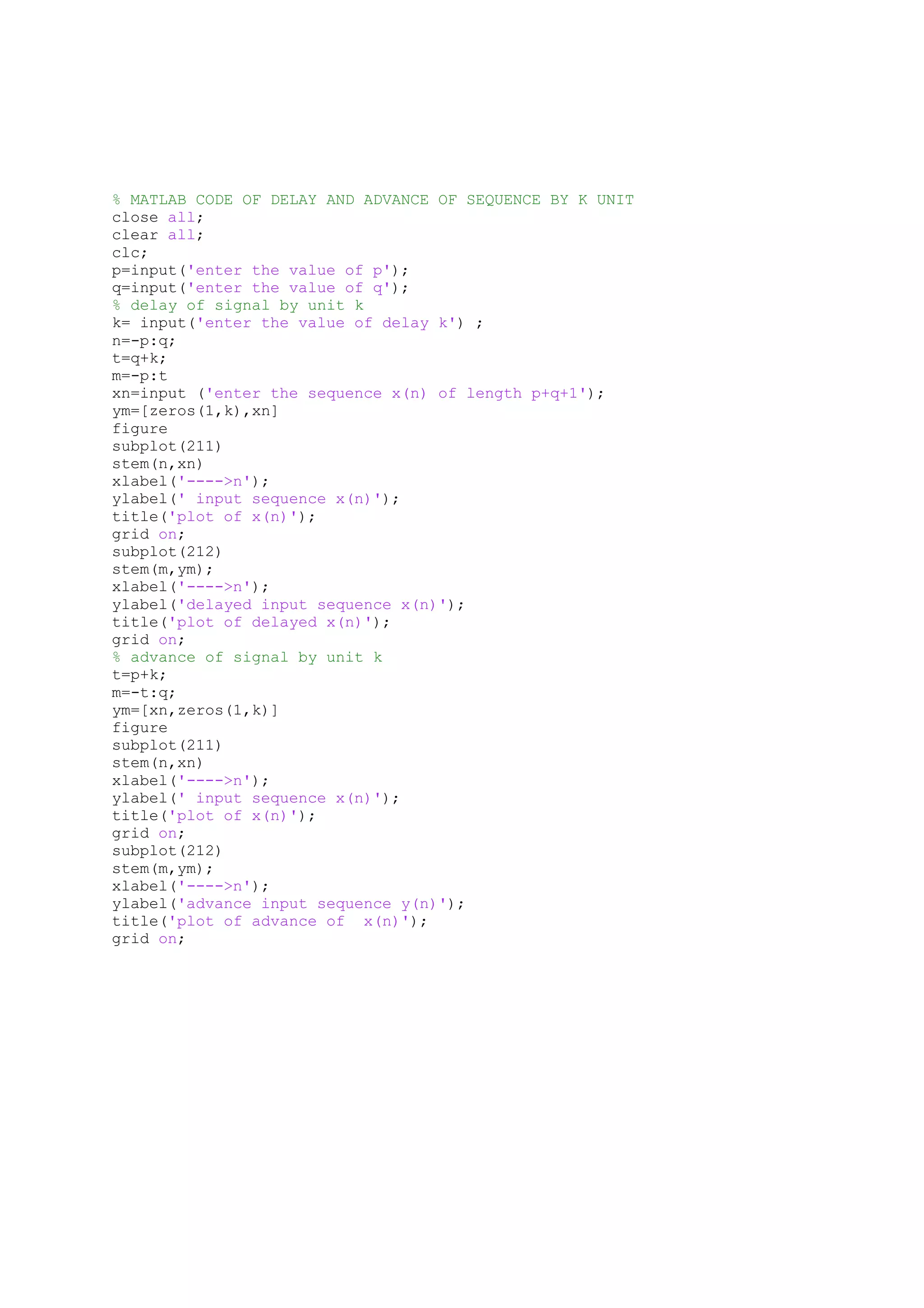 MATLAB CODE OF Shifting sequence | PDF