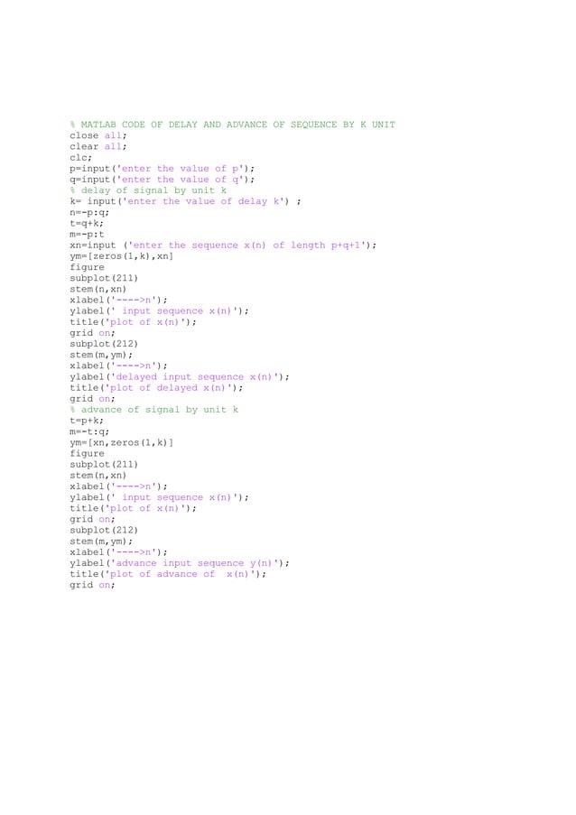 MATLAB CODE OF Shifting sequence | PDF