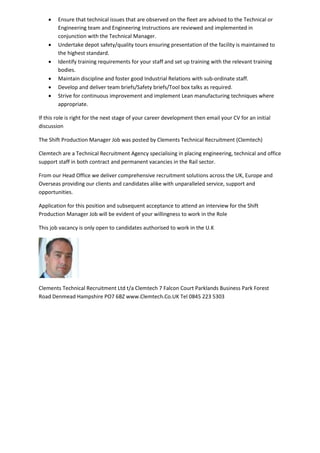 Shift Production Manager Job Rail Rolling Stock Ref 1303 4 | PDF