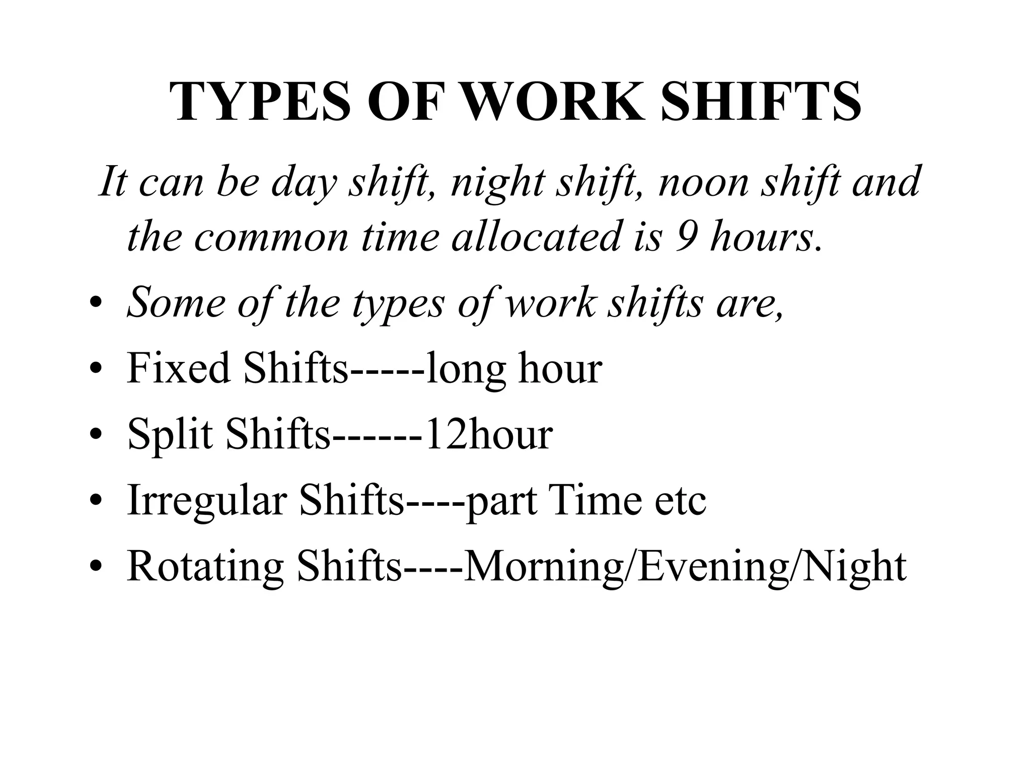 Shift work disoreder occupational health and ergonomics | PPT