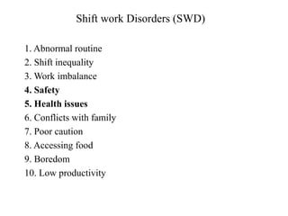 Shift work disoreder occupational health and ergonomics | PPT