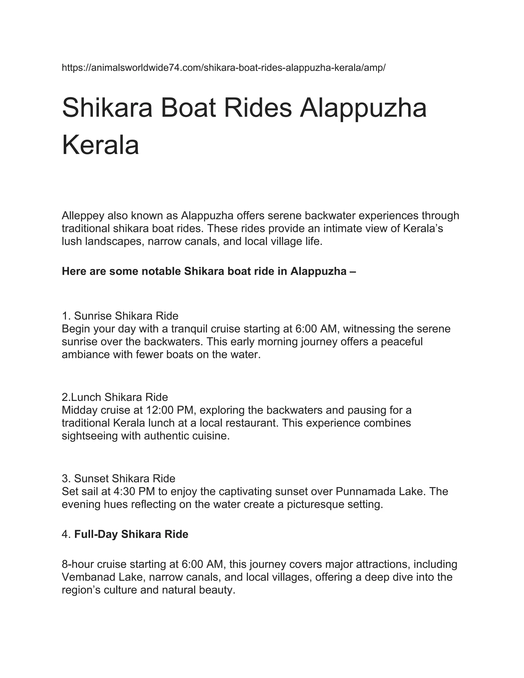 shikara ride Alappuzha Kerala offers serene backwater | DOCX