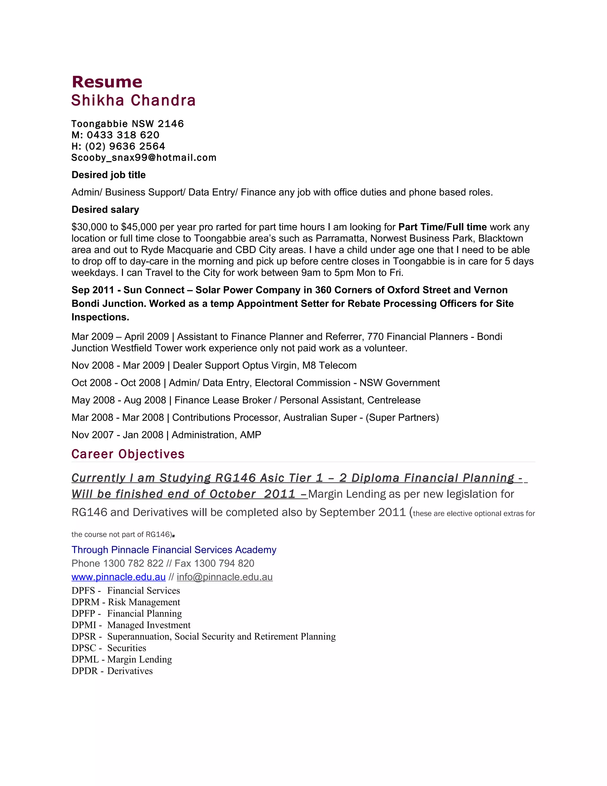 Shikha Chandra 2011 Resume | DOC