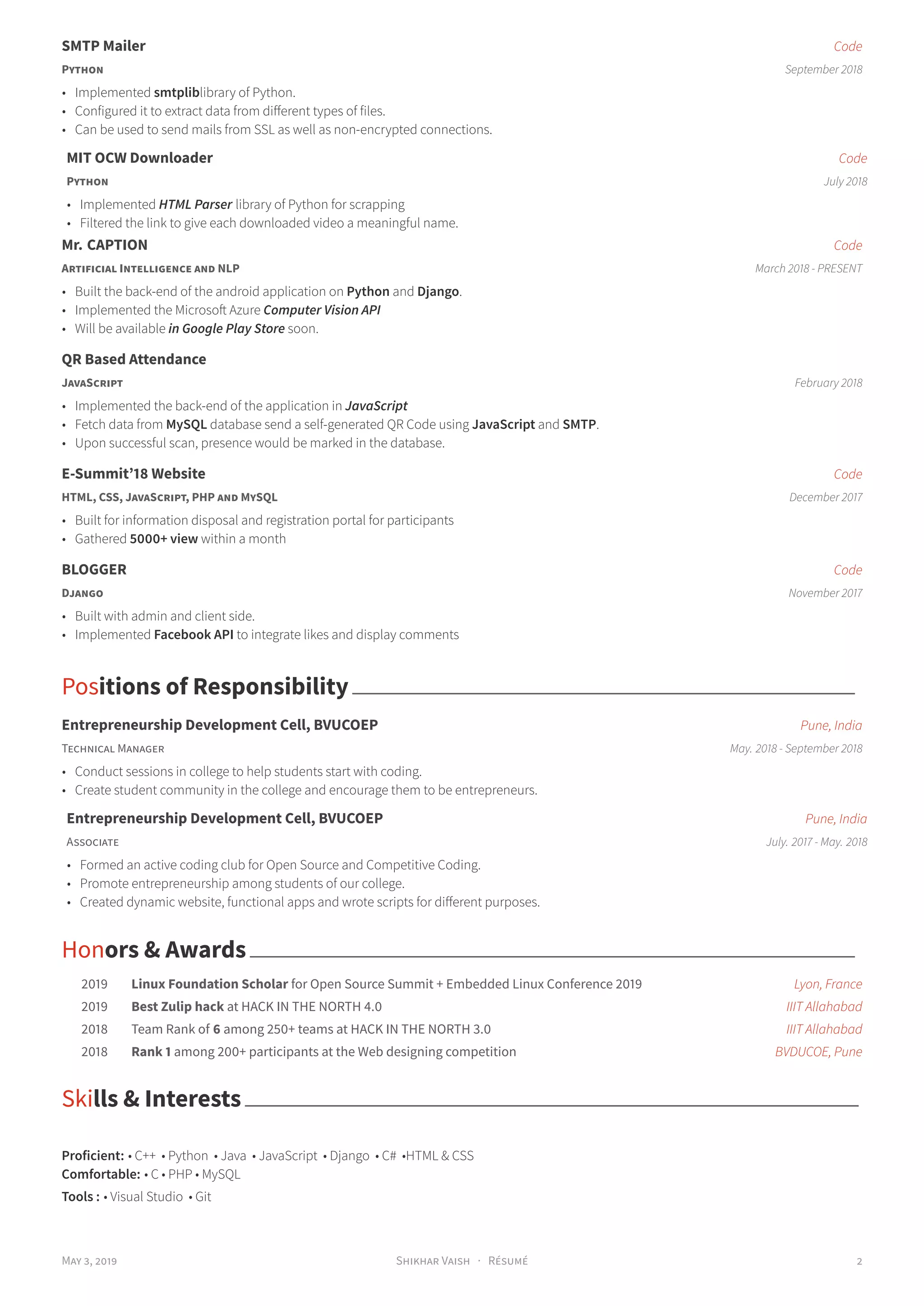 Shikhar vaish CV | PDF
