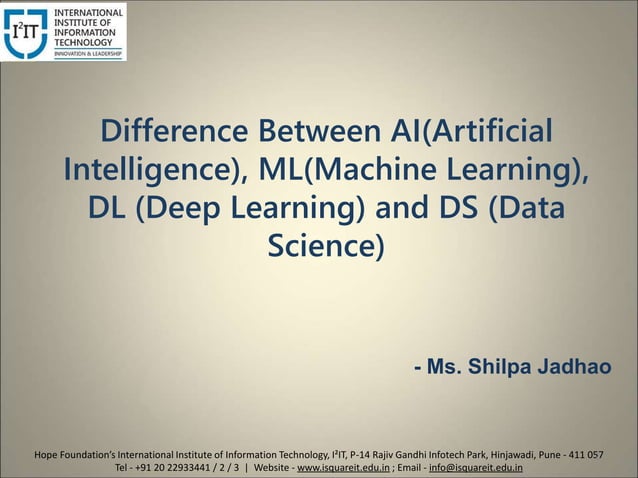 Difference Between AI(Artificial Intelligence), ML(Machine Learning), DL (Deep Learning) and DS ...