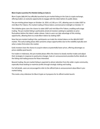 Blum Crypto Launches Pre-Market Listing on Gate.io