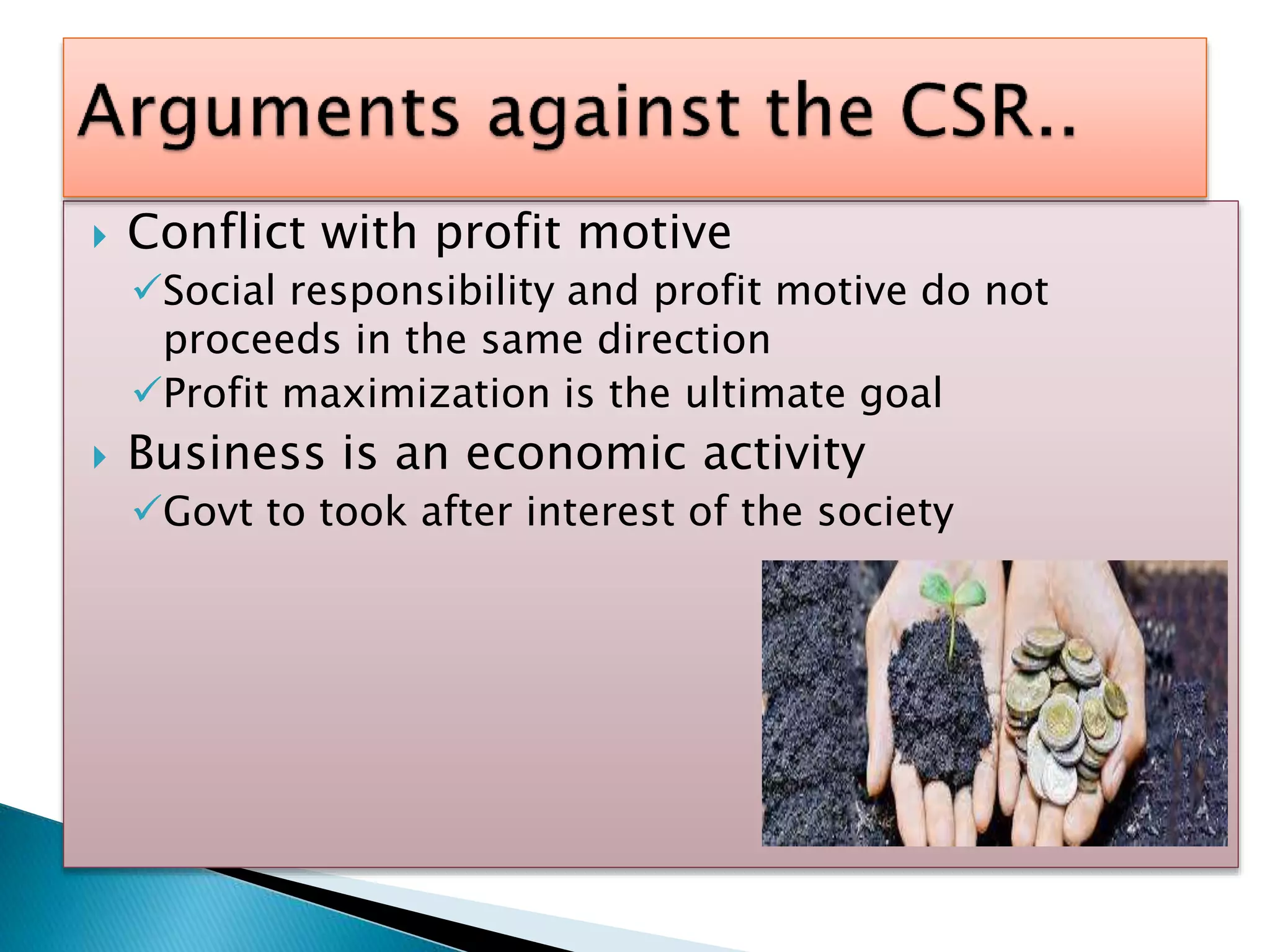 CORPORATE SOCIAL RESPONSIBILITY ARGUMENTS FOR AND AGAINST | PPTX