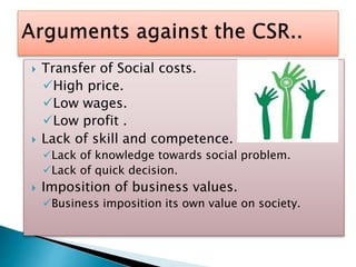 CORPORATE SOCIAL RESPONSIBILITY ARGUMENTS FOR AND AGAINST | PPTX