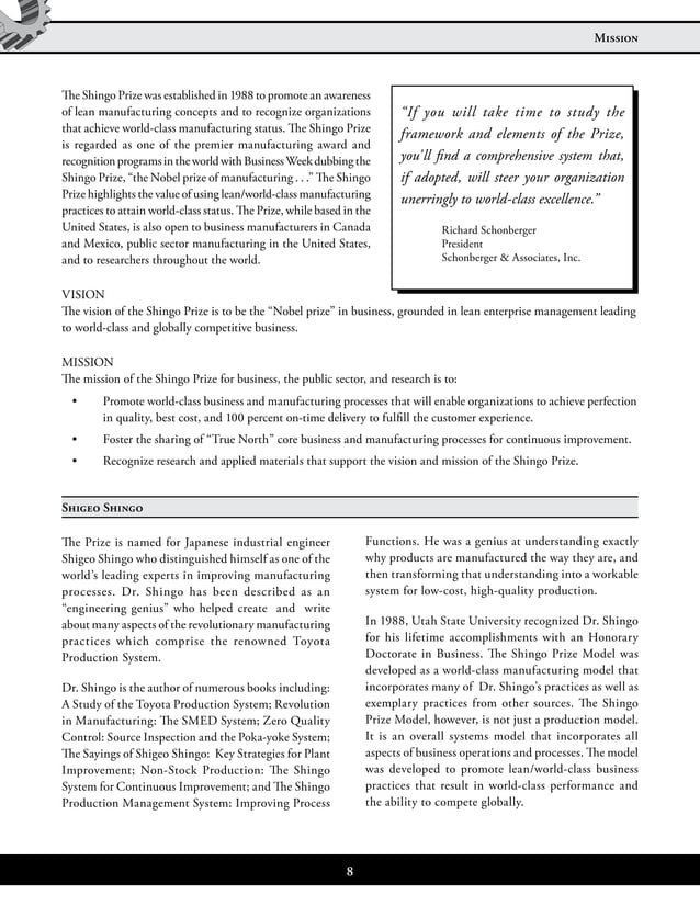 Shingo Prize Business Guidelines | PPT