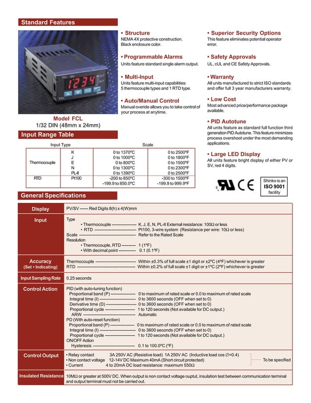 Shinko FCL Series 1/32 DIN Digital Temperature Controller - Available ...