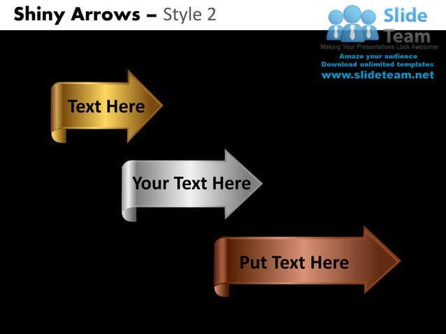 Shiny arrows curved golden silver design 2 powerpoint ppt slides. | PDF